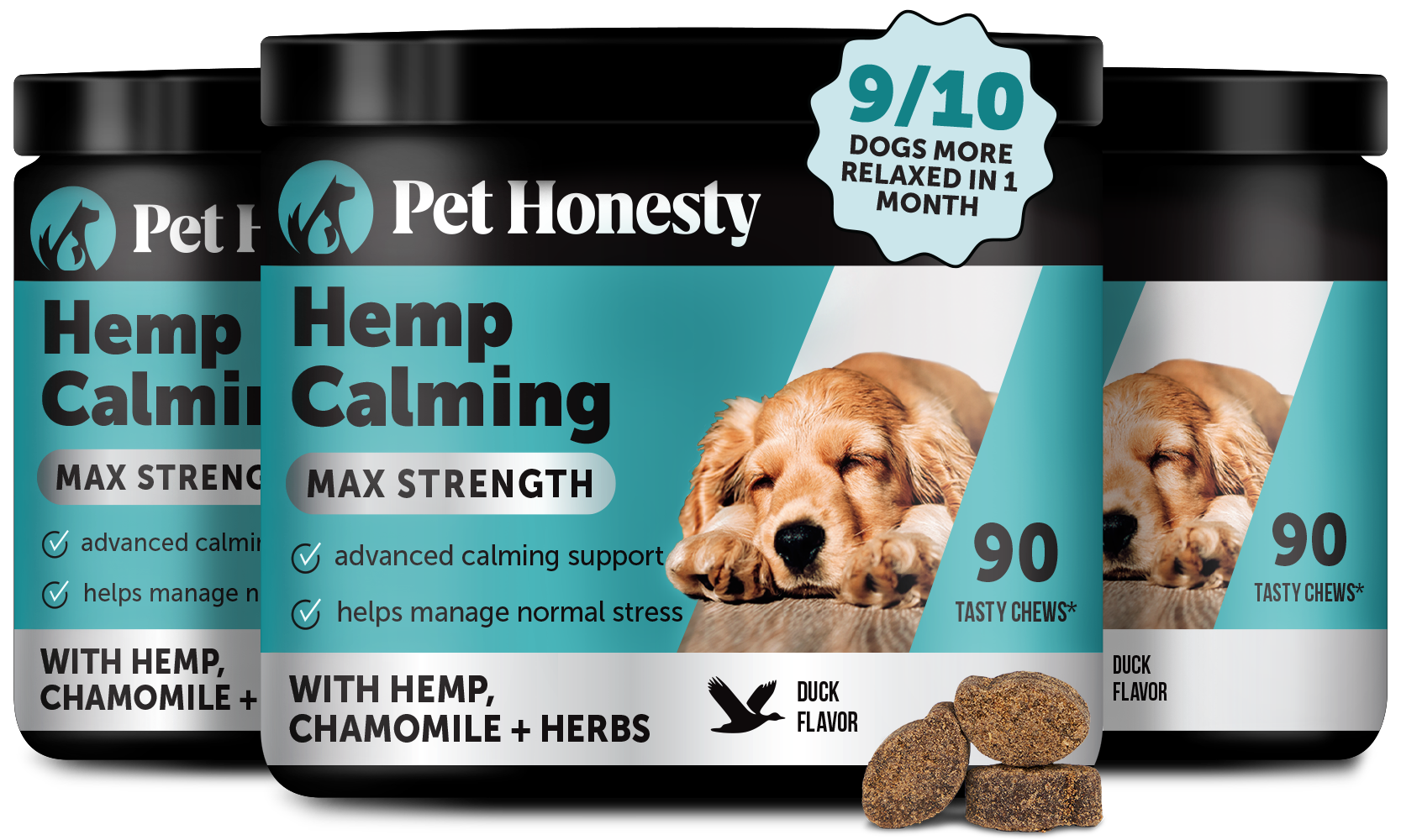 Duck Flavor Max Strength Hemp Calming Chews for Dogs (3 Pack) | Pet Honesty